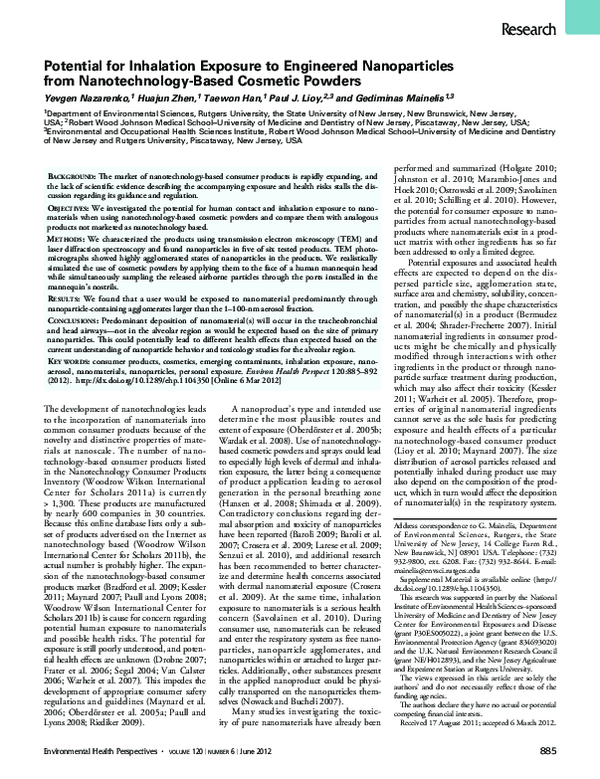 (PDF) Potential for Inhalation Exposure to Engineered Nanoparticles ...