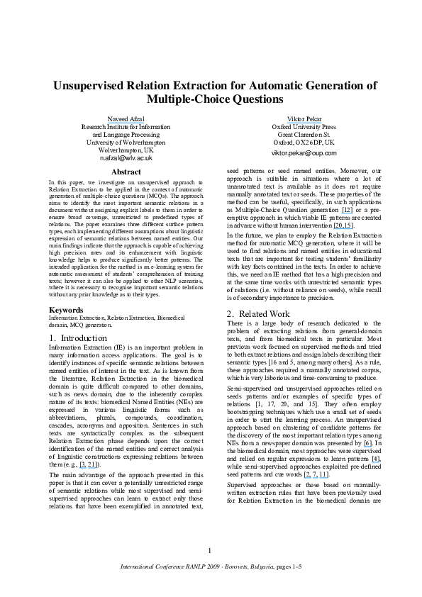 (PDF) Unsupervised Relation Extraction for Automatic Generation of ... (PDF) Unsupervised Relation Extraction for Automatic Generation of ...