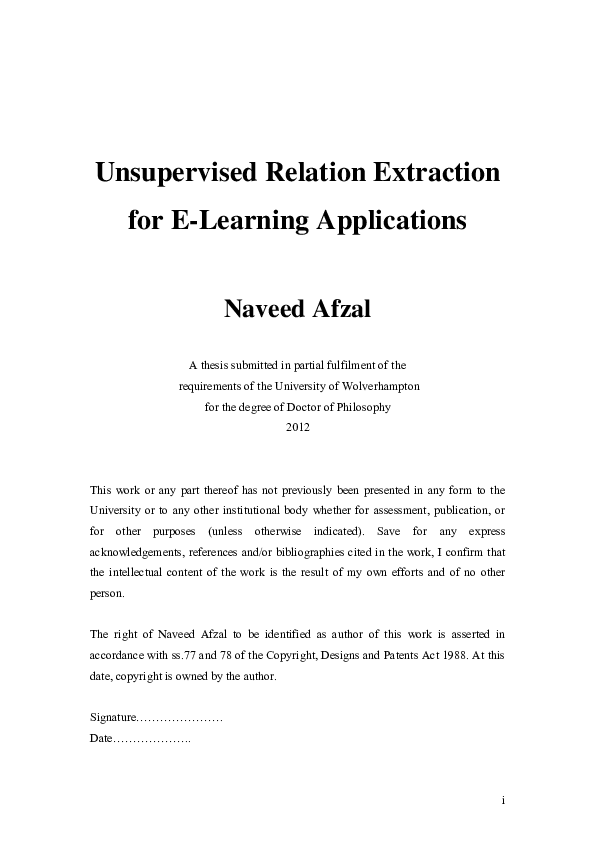 (PDF) Unsupervised Relation Extraction for E-Learning Applications