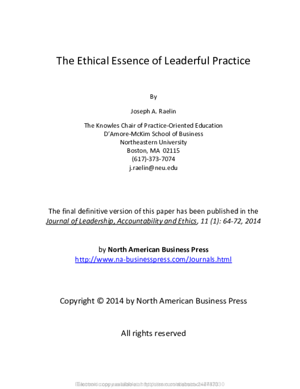 (PDF) The Ethical Essence of Leaderful Practice