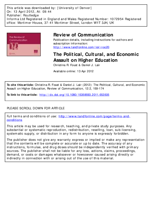 (PDF) The Political, Cultural, and Economic Assault on Higher Education