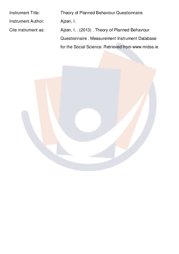 Pdf Instrument Title Theory Of Planned Behaviour Questionnaire