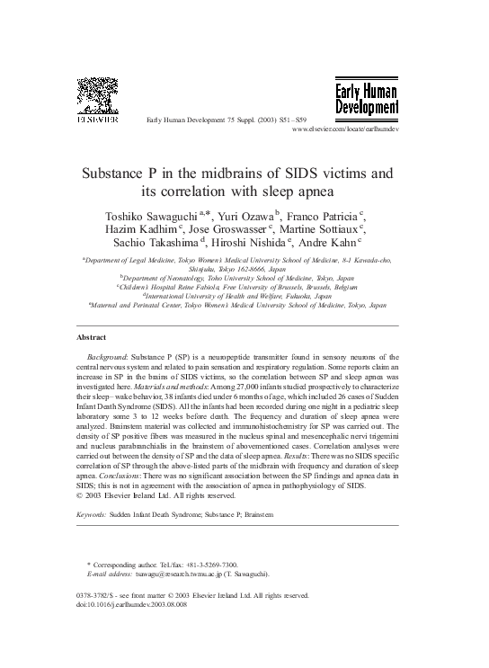 (PDF) Substance P and Sleep Apnea in SIDS Victims