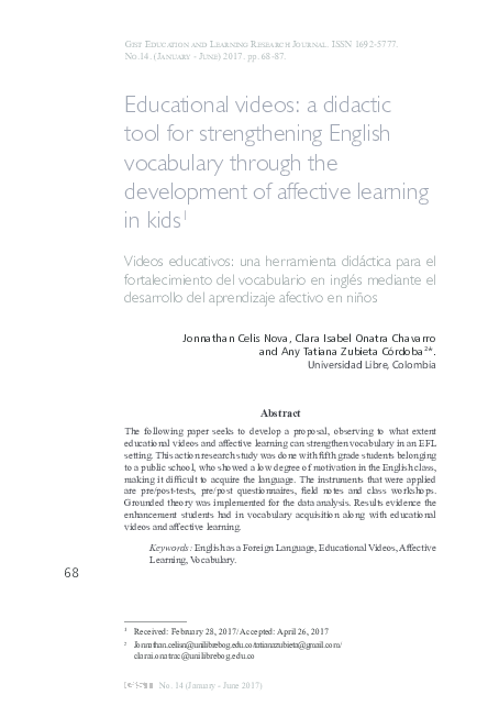 (PDF) Educational videos: a didactic tool for strengthening English vocabulary through the ...