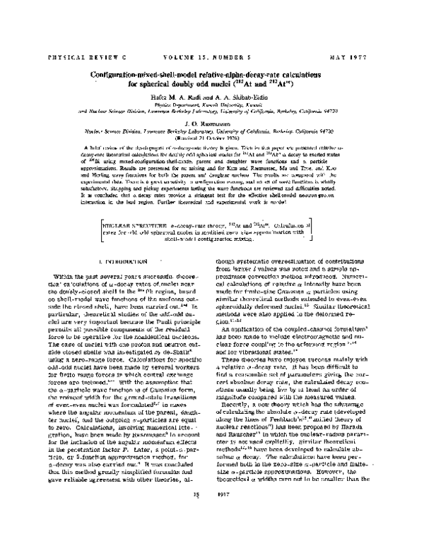 (PDF) PHYSICAL REVIEW C Configuration-mixed-shell-model relative-alpha-decay-rate calculations ...
