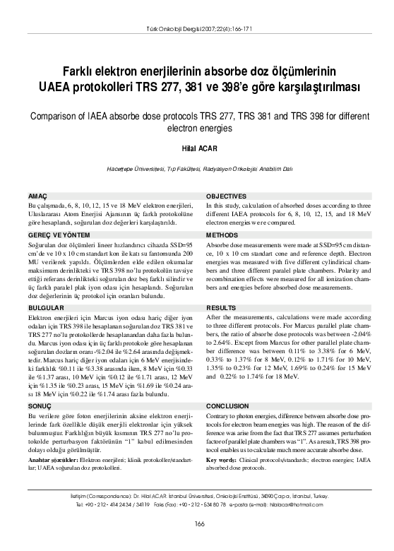 (PDF) Comparison of IAEA absorbe dose protocols TRS 277, TRS 381 and ...