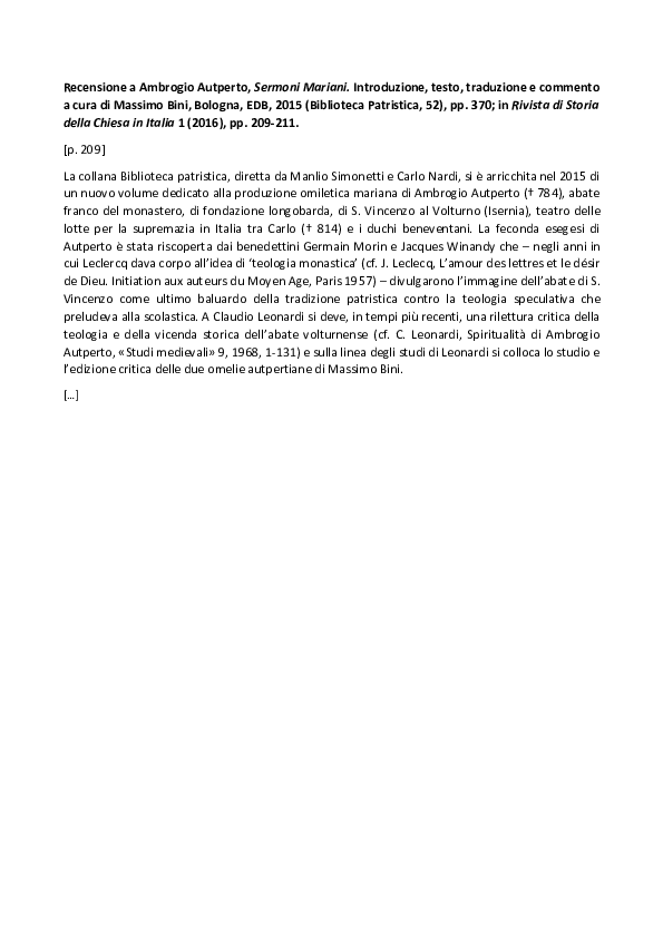 (DOC) Ambrogio Autperto, Sermoni Mariani. Introduzione, testo ...