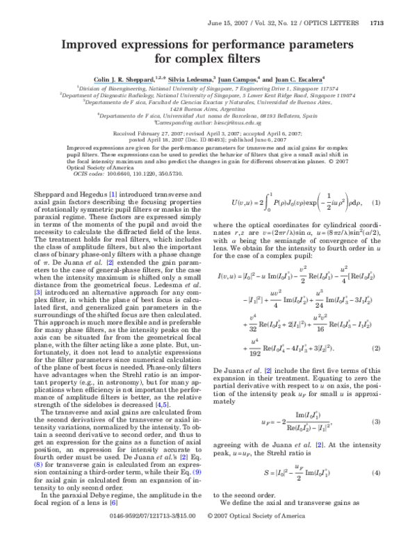 (PDF) Improved expressions for performance parameters for complex filters