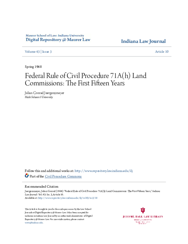 (PDF) Federal Rule of Civil Procedure 71A(h) Land Commissions: The ...