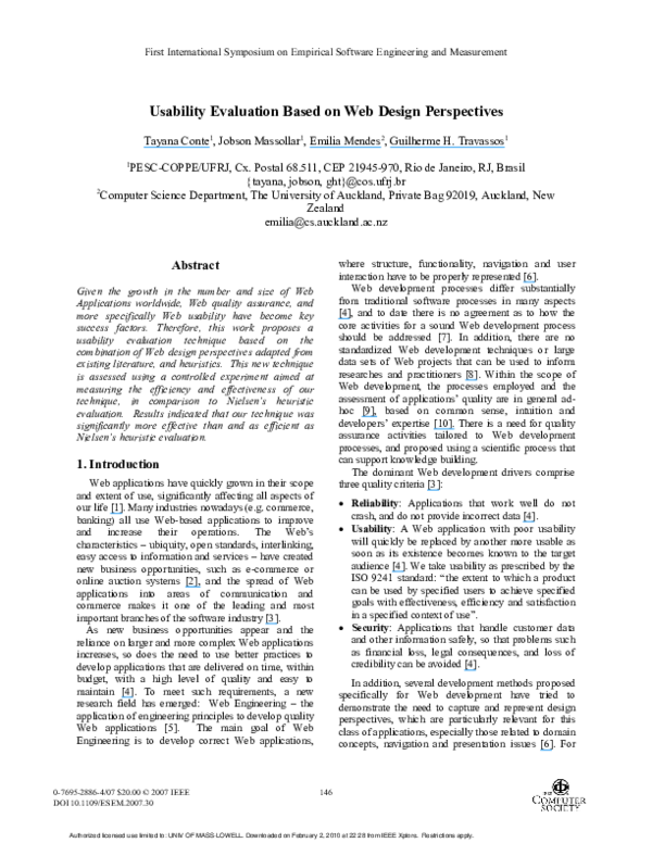 Pdf Usability Evaluation Based On Web Design Perspectives