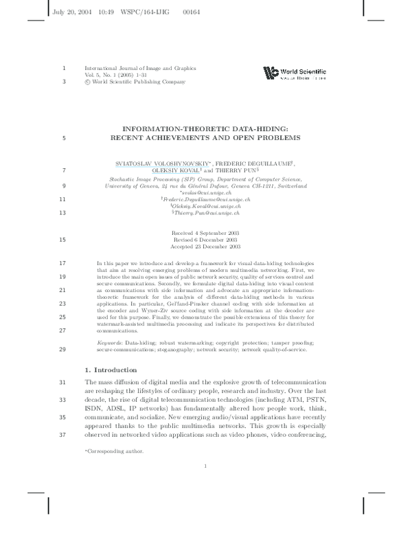 Pdf Information Theoretic Data Hiding Recent Achievements And Open Problems