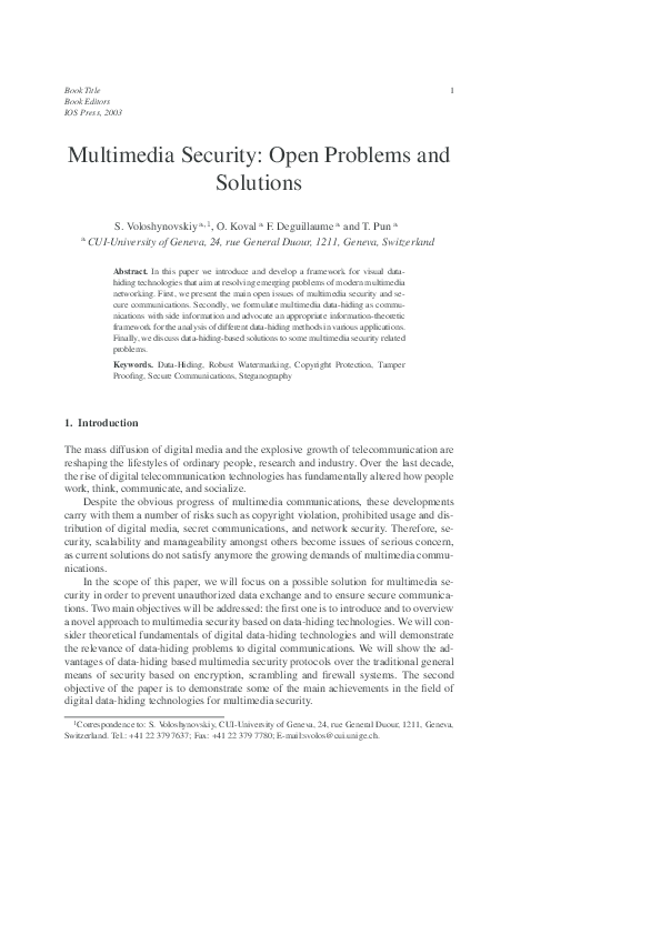 (PDF) Multimedia Security: Open Problems and Solutions