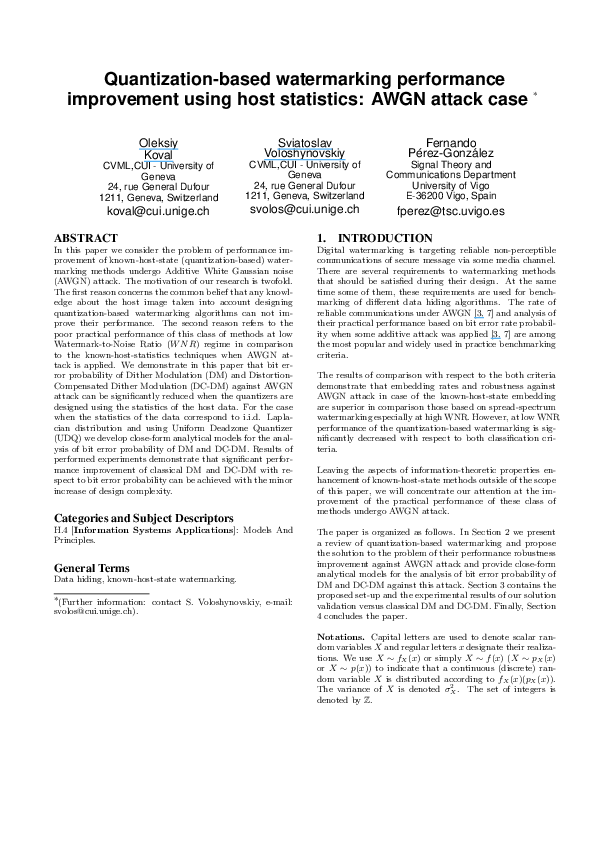 Pdf Quantization Based Watermarking Performance Improvement Using Host Statistics