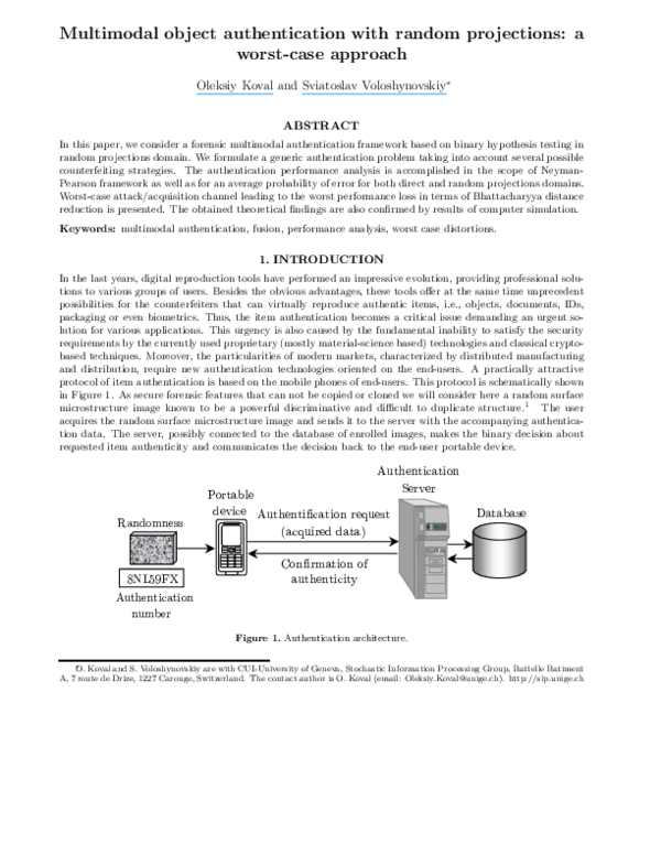 Pdf Multimodal Object Authentication With Random Projections A Worst