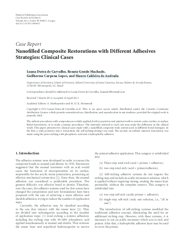 (PDF) Nanofilled Composite Restorations with Different Adhesives ...