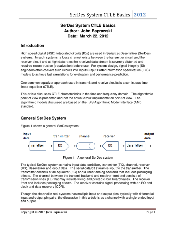 (PDF) SerDes System CTLE Basics 2012 SerDes System CTLE