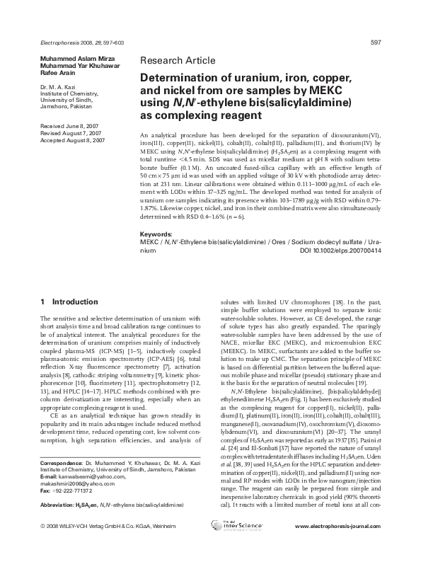(PDF) Determination of uranium, iron, copper, and nickel from ore ...