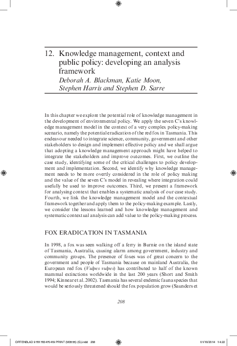 (PDF) Knowledge management, context and public policy: developing an analysis framework