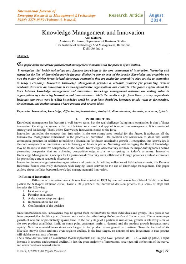 (PDF) Knowledge Management and Innovation