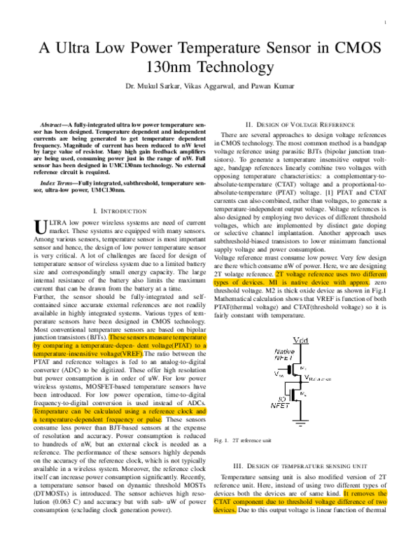 A Ultra Low Power Temperature Sensor in CMOS 130nm Technology