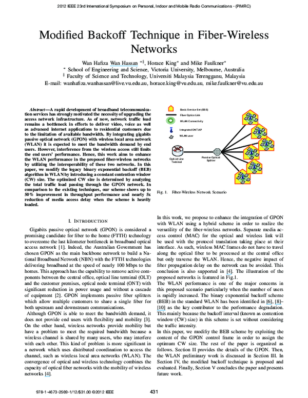 (PDF) Modified backoff technique in fiber-wireless networks