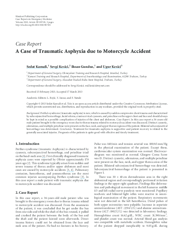 (PDF) A Case of Traumatic Asphyxia due to Motorcycle Accident