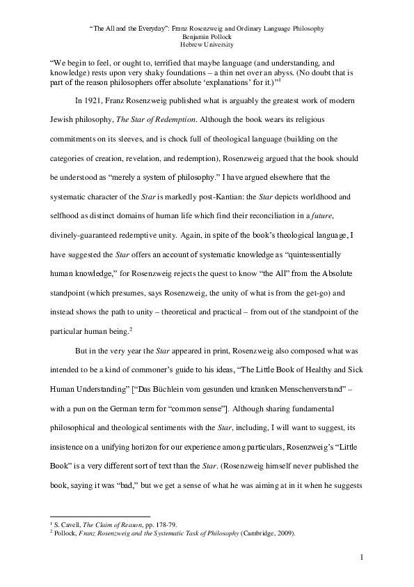 (DOC) Pollock, Franz Rosenzweig & Ordinary Language Philosophy.docx