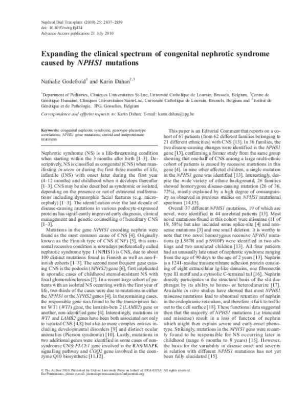 (PDF) Expanding the clinical spectrum of congenital nephrotic syndrome ...