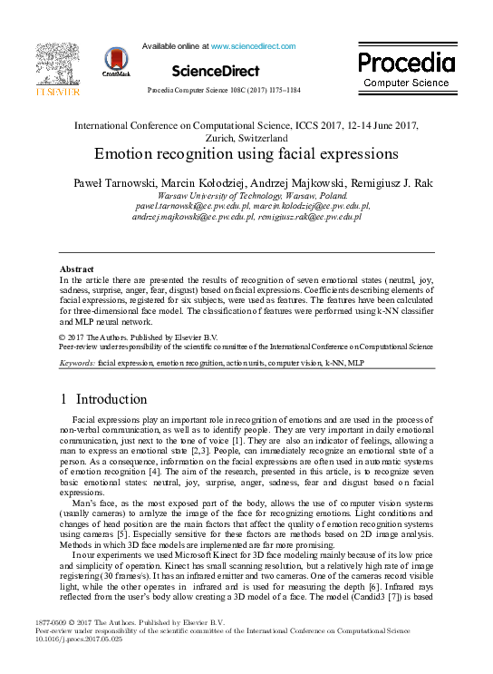 (PDF) Emotion recognition using facial expressions