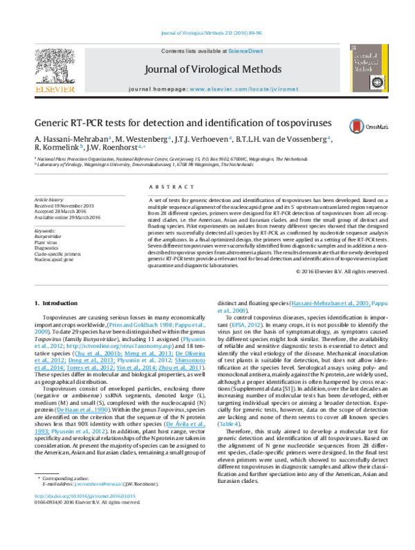 (PDF) Generic RT-PCR tests for detection and identification of tospoviruses