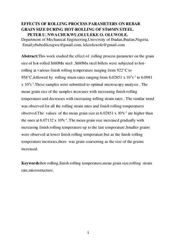 (DOC) EFFECTS OF ROLLING PROCESS PARAMETERS ON REBAR GRAIN SIZE DURING ...