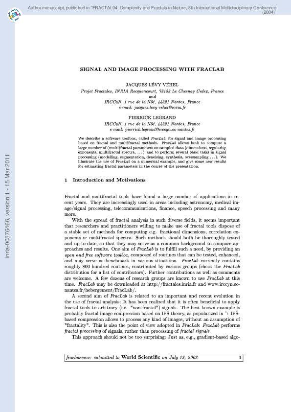 (PDF) Signal and Image Processing with Fraclab