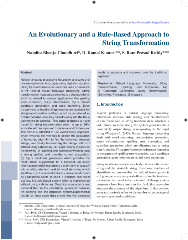 (PDF) An Evolutionary and a Rule-Based Approach to String Transformation