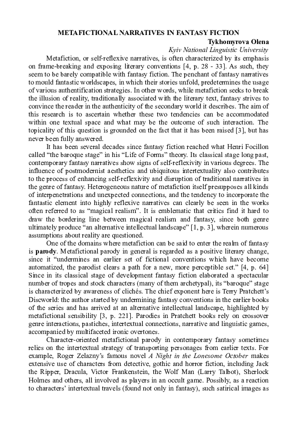 (DOC) Metafictional Narratives in Fantasy Fiction