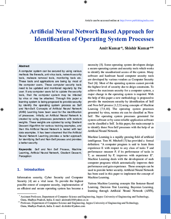 (PDF) Artificial Neural Network Based Approach for Identification of Operating System Processes