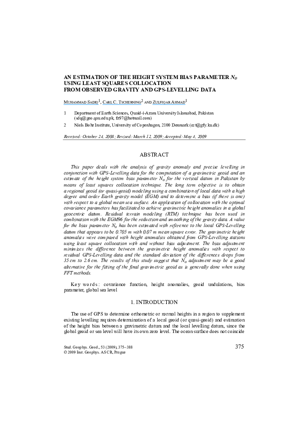 Pdf An Estimation Of The Height System Bias Parameter N 0 Using Least