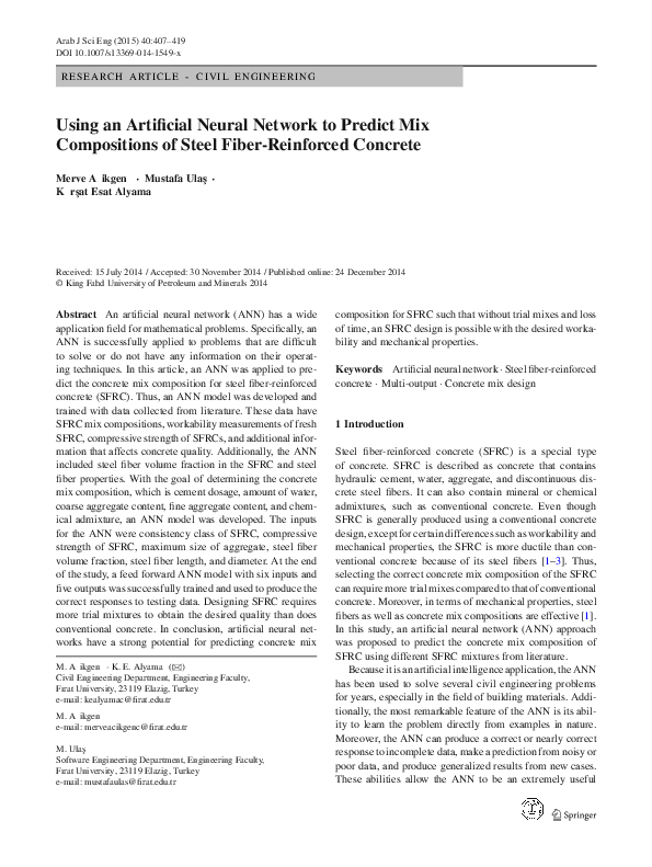 Pdf Using An Artificial Neural Network To Predict Mix Compositions Of