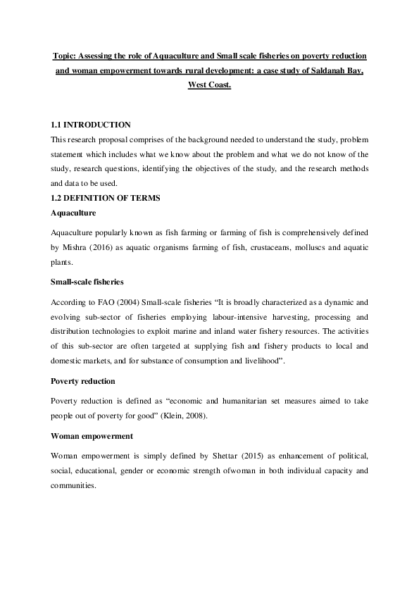 (PDF) Topic: Assessing the role of Aquaculture and Small scale ...