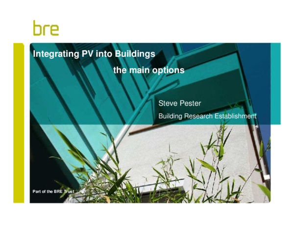 (PDF) Part of the BRE Trust Integrating PV into Buildings the main options