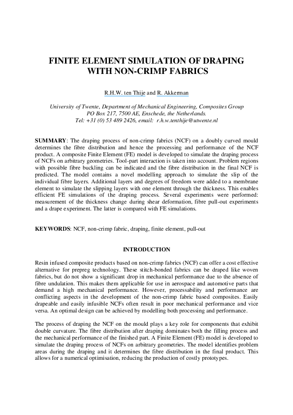 Pdf Finite Element Simulation Of Draping With Non Crimp Fabrics