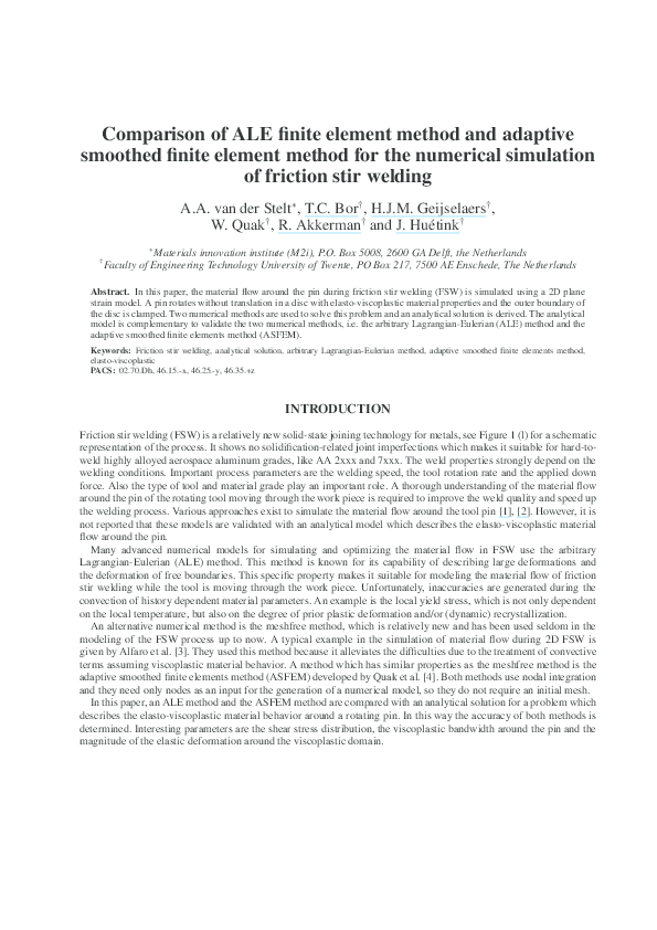 Pdf Comparison Of Ale Finite Element Method And Adaptive Smoothed Finite Element Method For