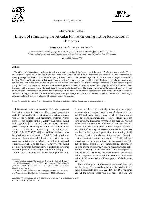 (PDF) Effects of stimulating the reticular formation during fictive ...
