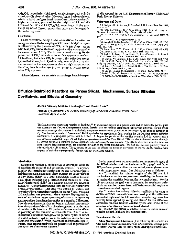 (PDF) Diffusion-controlled reactions on porous silicas: mechanisms, surface diffusion ...