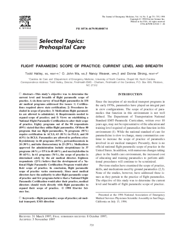 (PDF) Flight paramedic scope of practice: current level and breadth
