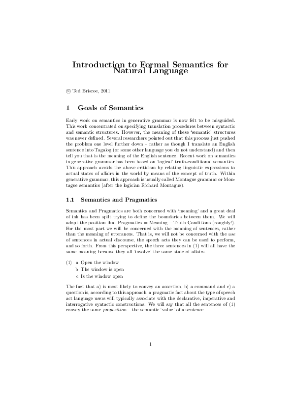 (PDF) Introduction to Formal Semantics for Natural Language