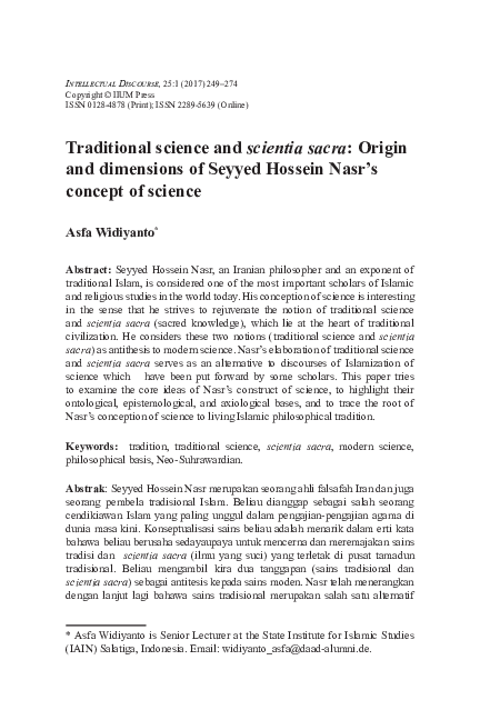 (PDF) Traditional science and scientia sacra: Origin and dimensions of ...