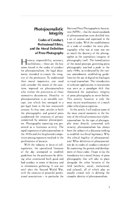 (PDF) Photojournalistic Integrity Codes of Conduct, Professional Ethics ...