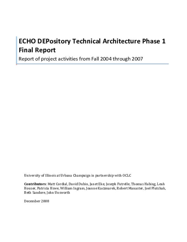 (PDF) ECHO DEPository Technical Architecture Phase 1 Final Report
