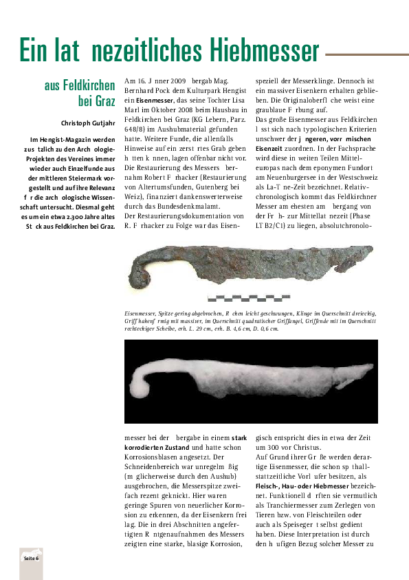 (PDF) Ein latènezeitliches Hiebmesser aus Feldkirchen bei Graz