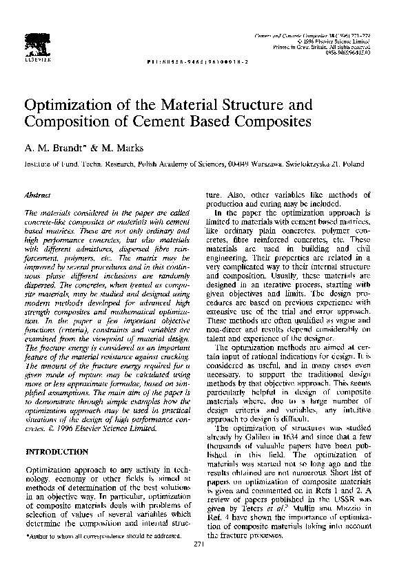 Pdf Optimization Of The Material Structure And Composition Of Cement Based Composites